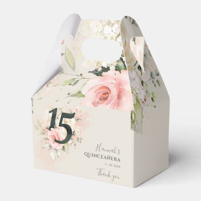 Pink Floral Quinceanera Greenery 15th Birthday Favor Boxes | Zazzle