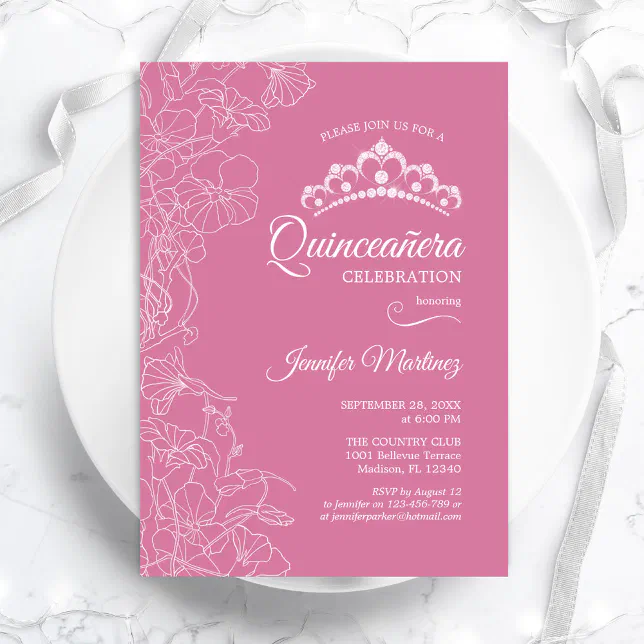 Pink Floral Quinceanera Party Invitation | Zazzle