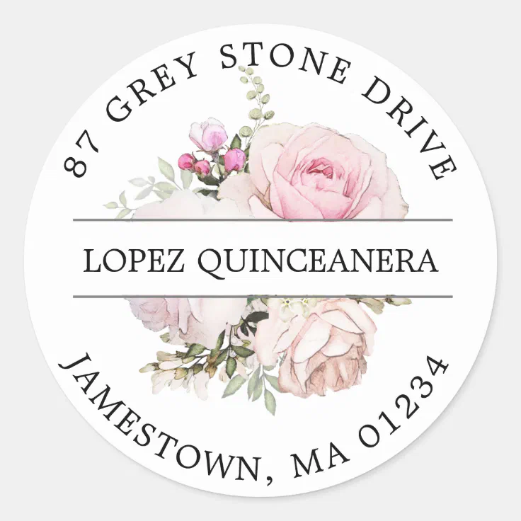 Pink Floral Quinceanera Return Address Label | Zazzle