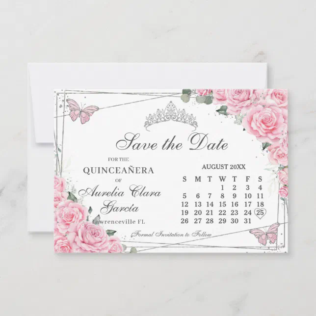 Pink Floral Quinceanera Sweet Sixteen Calendar Save The Date | Zazzle