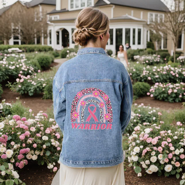 Pink Floral Rainbow Breast Cancer Warrior Denim Jacket | Zazzle