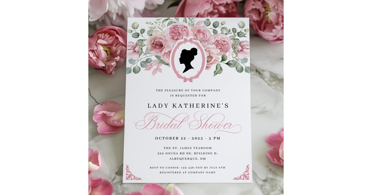 Pink Floral Regency Era Bridal Shower Invitation | Zazzle