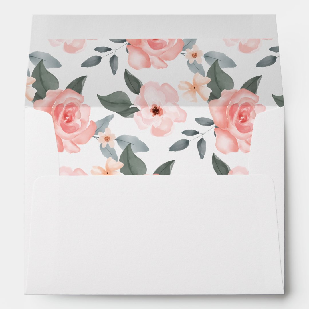 Pink Floral Rose Blossom Watercolor Pattern Envelope | Zazzle
