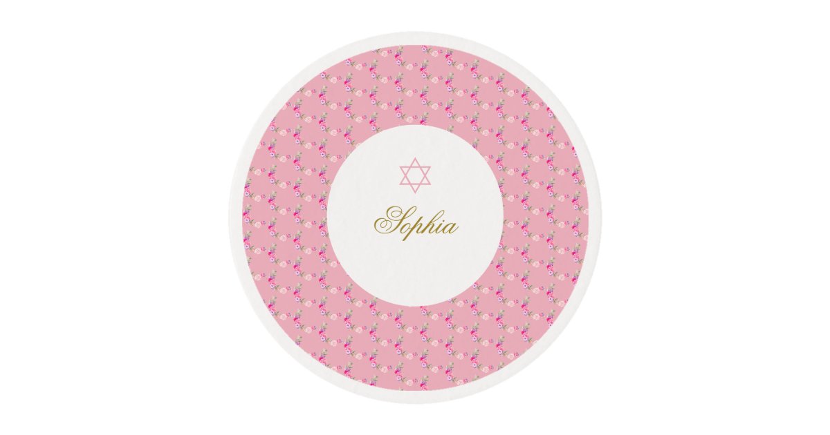 Pink Floral Roses Baby Naming Jewish Star of David Edible Frosting ...