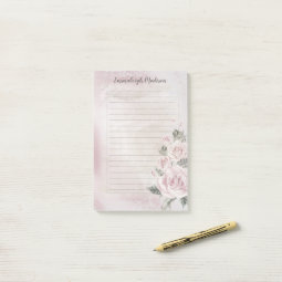 Pink Floral Roses Elegant Lined Personalized Post-it Notes | Zazzle
