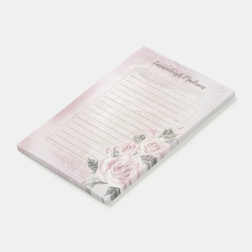 Pink Floral Roses Elegant Lined Personalized Post-it Notes | Zazzle