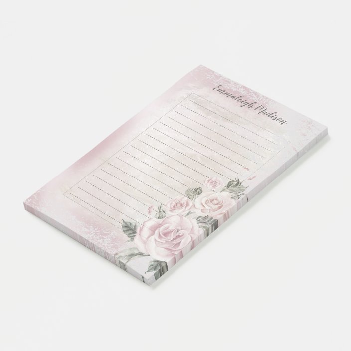 Pink Floral Roses Elegant Lined Personalized Post-it Notes | Zazzle.com