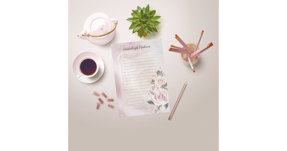 Pink Floral Roses Elegant Lined Personalized Post-it Notes | Zazzle