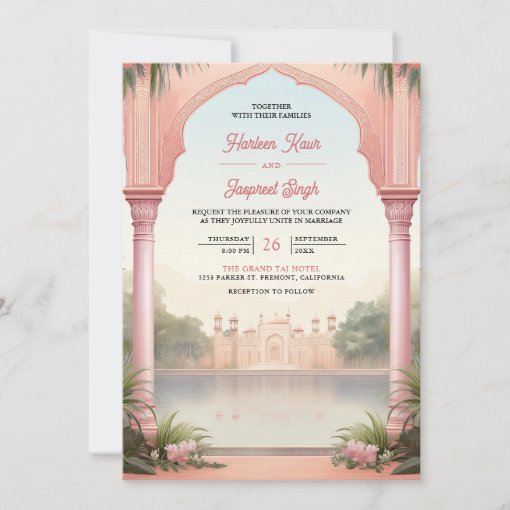 Pink Floral Royal Indian Palace All in One Wedding Invitation | Zazzle