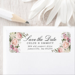 Pink Floral Rustic Save the Date Return Address Label | Zazzle