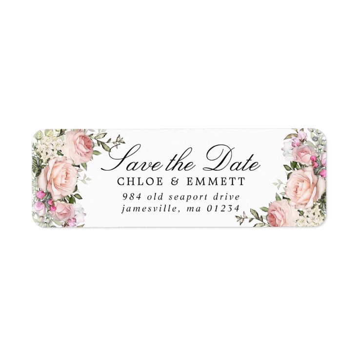 Pink Floral Rustic Save the Date Return Address Label | Zazzle