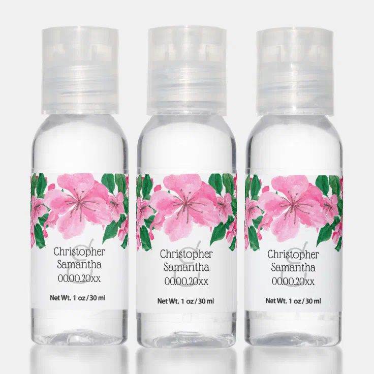 Pink floral sakura cherry blossom spring wedding hand sanitizer | Zazzle