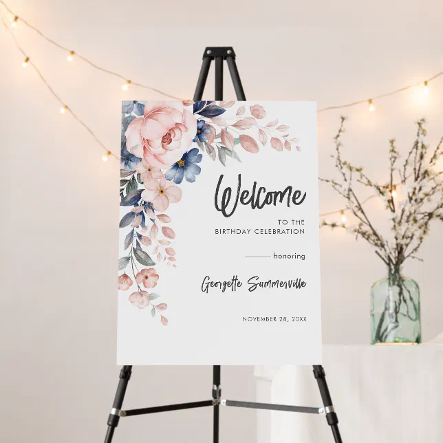 Pink Floral Script Birthday Party Welcome Sign | Zazzle