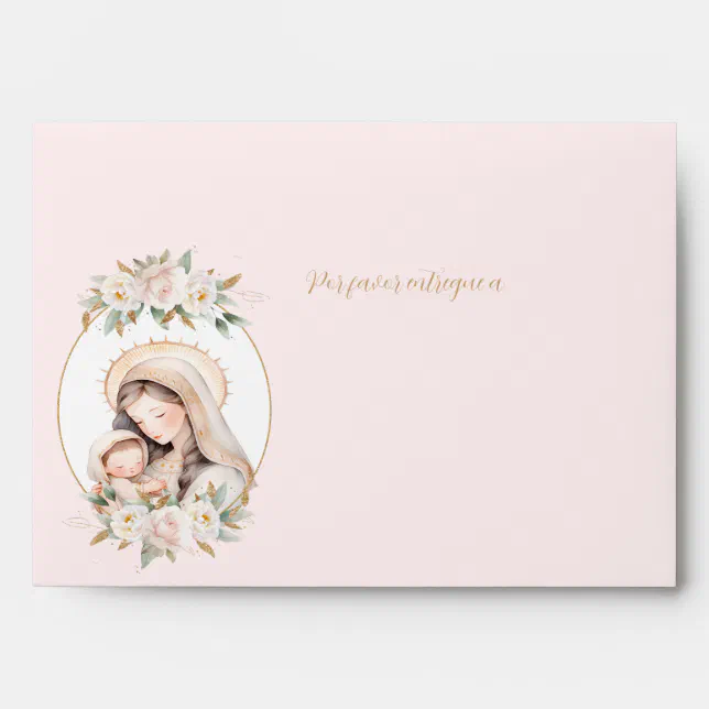 Pink Floral Spanish Catholic Baptism Envelope | Zazzle