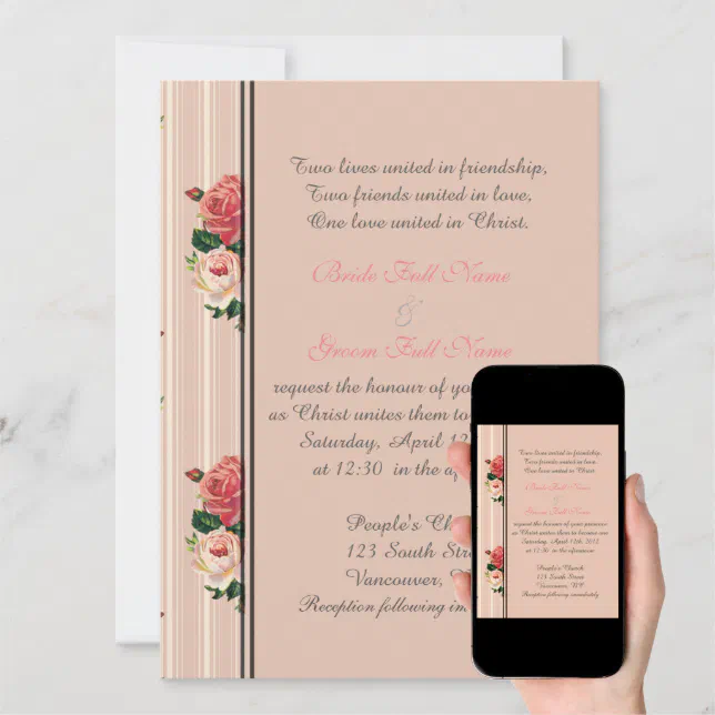 Pink floral stripes Christian, religious Invitation | Zazzle