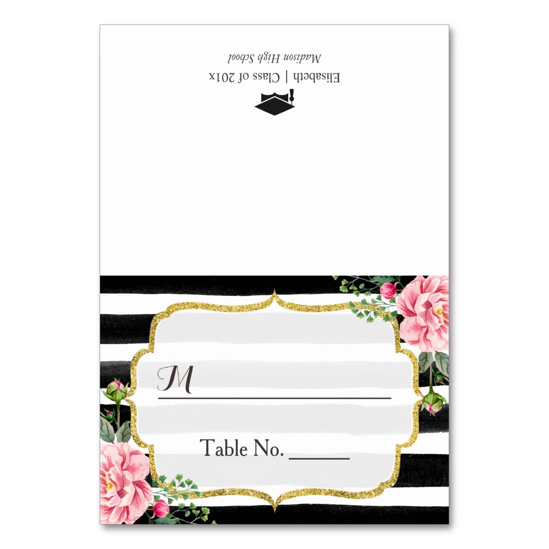 Pink Floral Stripes Graduation Seating Place Table Number | Zazzle