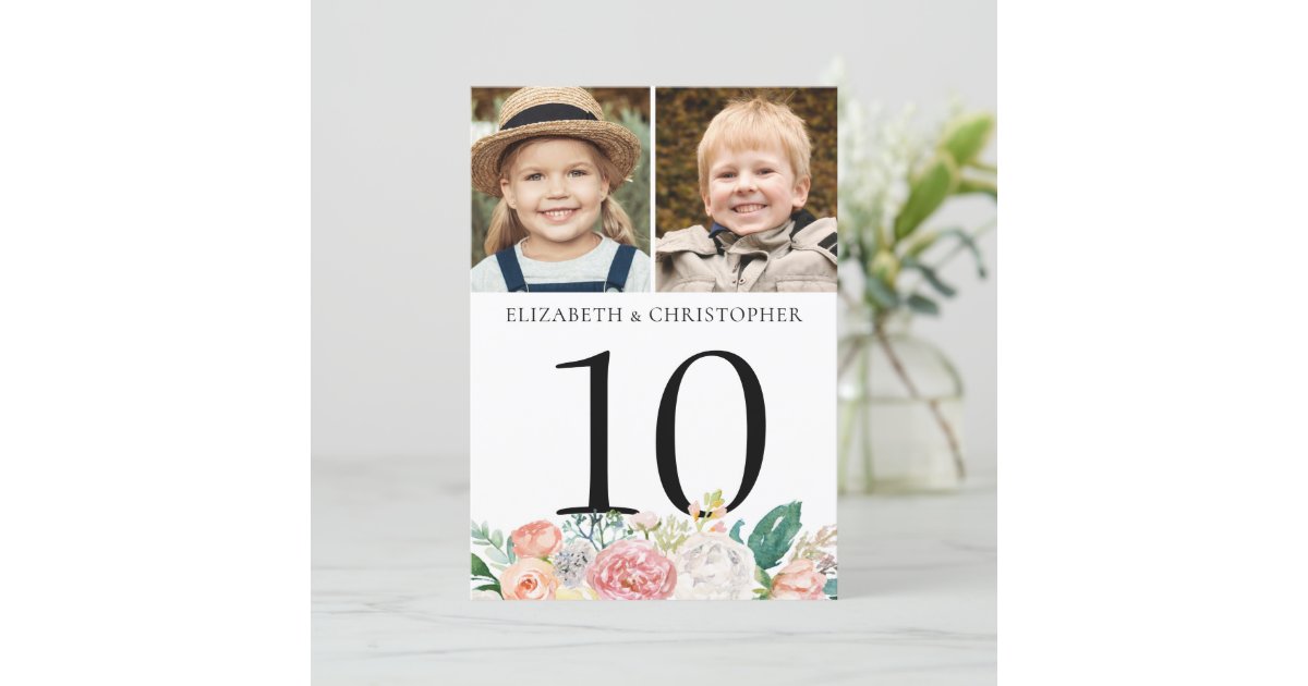 Pink Floral Table Number 2 Photo 5x7 Sign | Zazzle