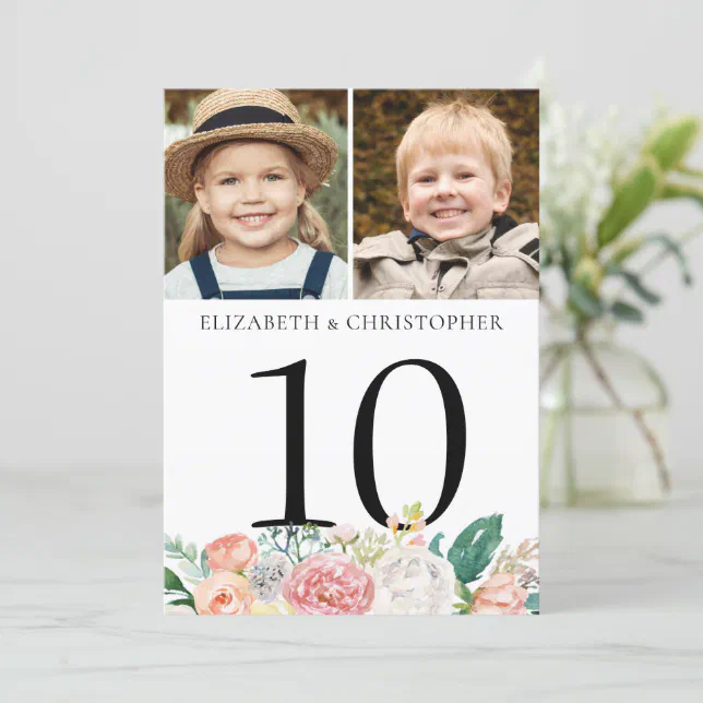 Pink Floral Table Number 2 Photo 5x7 Sign | Zazzle