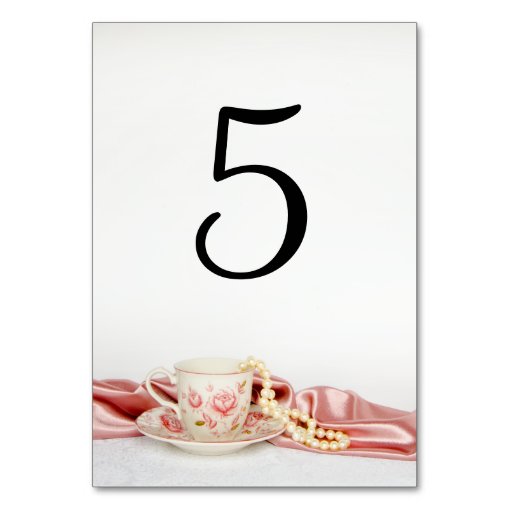 Pink Floral Tea Cup with Pearls Wedding Table Number | Zazzle