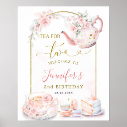 Pink Floral Tea for Two Birthday Welcome Sign | Zazzle