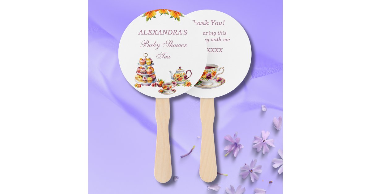 Pink Floral Tea Party Baby Shower Hand Fan | Zazzle