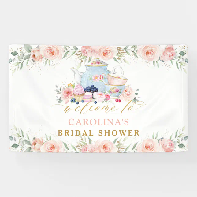 Pink Floral Tea Party Bridal Baby Birthday Welcome Banner | Zazzle