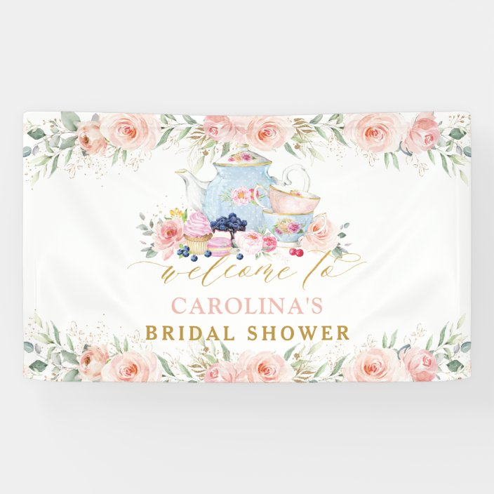 Pink Floral Tea Party Bridal Baby Birthday Welcome Banner | Zazzle.com