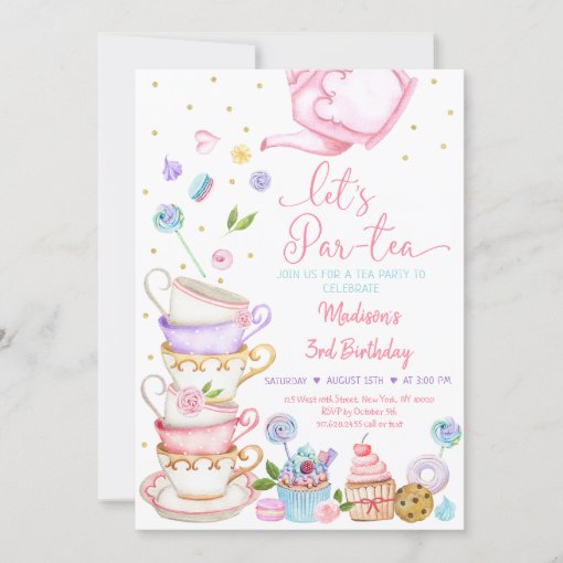 Pink Floral Tea Party Let's Par-tea Birthday Invitation | Zazzle