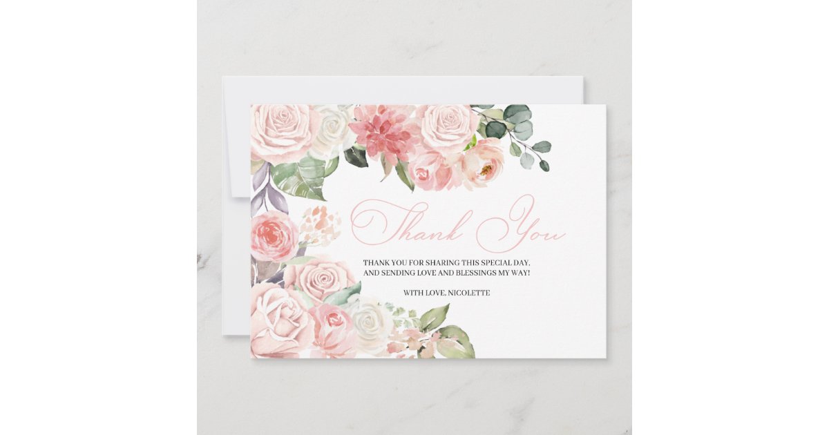Pink Floral Thank You Card | Zazzle