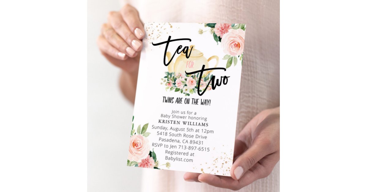 Pink Floral Twins Tea For Two Baby Shower Invitation | Zazzle