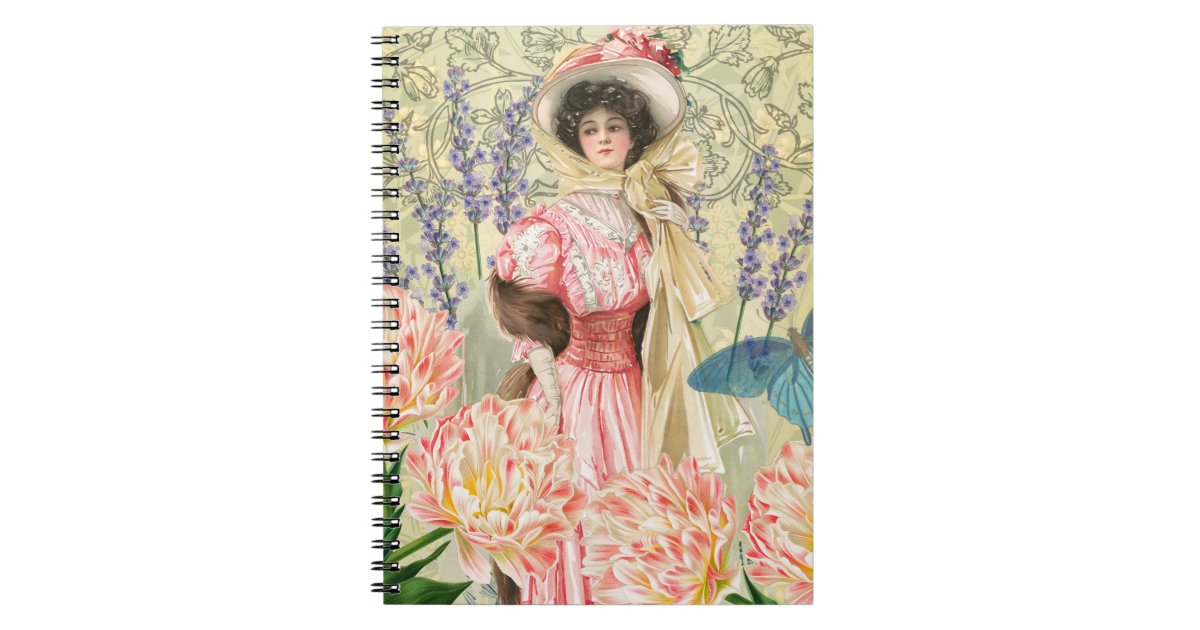 Pink Floral Victorian Woman Regency Notebook | Zazzle