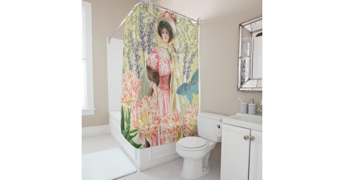 Pink Floral Victorian Woman Regency Shower Curtain | Zazzle