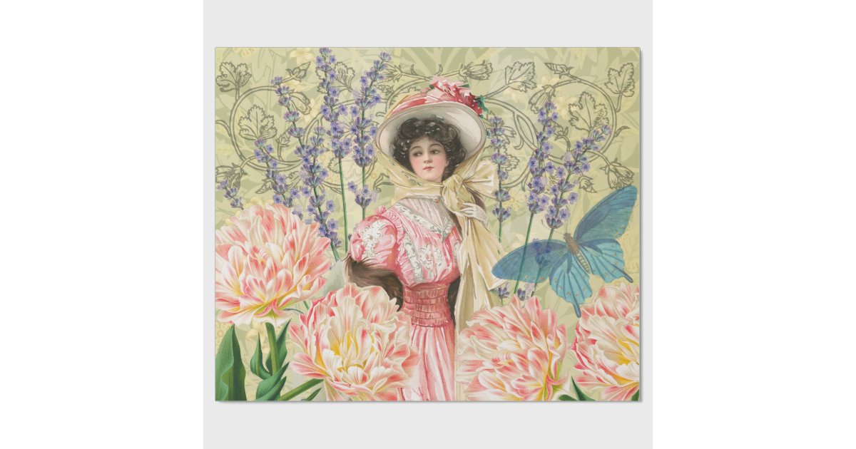 Pink Floral Victorian Woman Regency Wrapping Paper | Zazzle