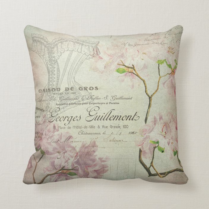 Pink Floral Vintage Chic French Script Home Decor Throw Pillow | Zazzle.com