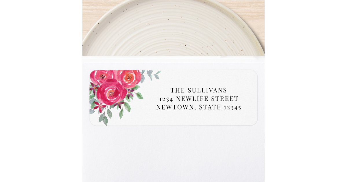 Pink Floral Watercolor Address Label | Zazzle