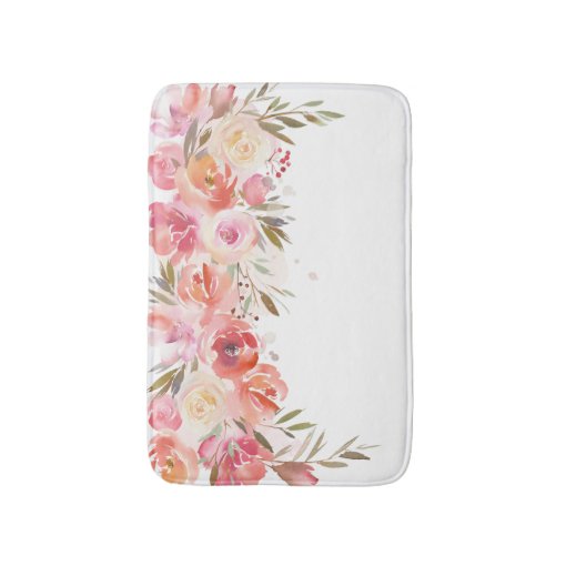 Pink Floral Watercolor Bath Mat | Zazzle