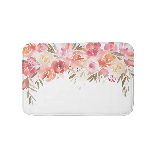 Pink Floral Watercolor Bath Mat | Zazzle