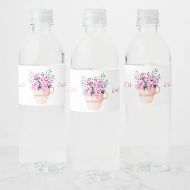 Pink Floral Watercolor Flower Spring Wedding Water Bottle Label | Zazzle