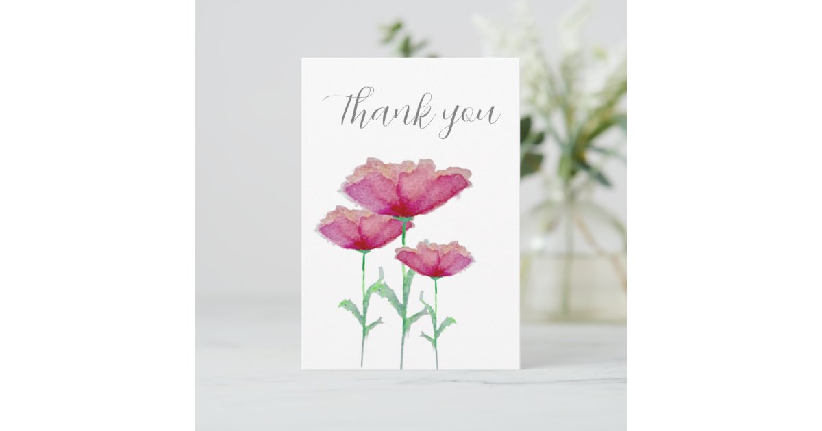 Pink Floral Watercolor Thank You Card Zazzle