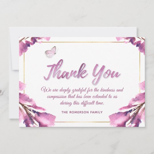 Pink Floral Watercolor Thank You In Memory Card | Zazzle.com