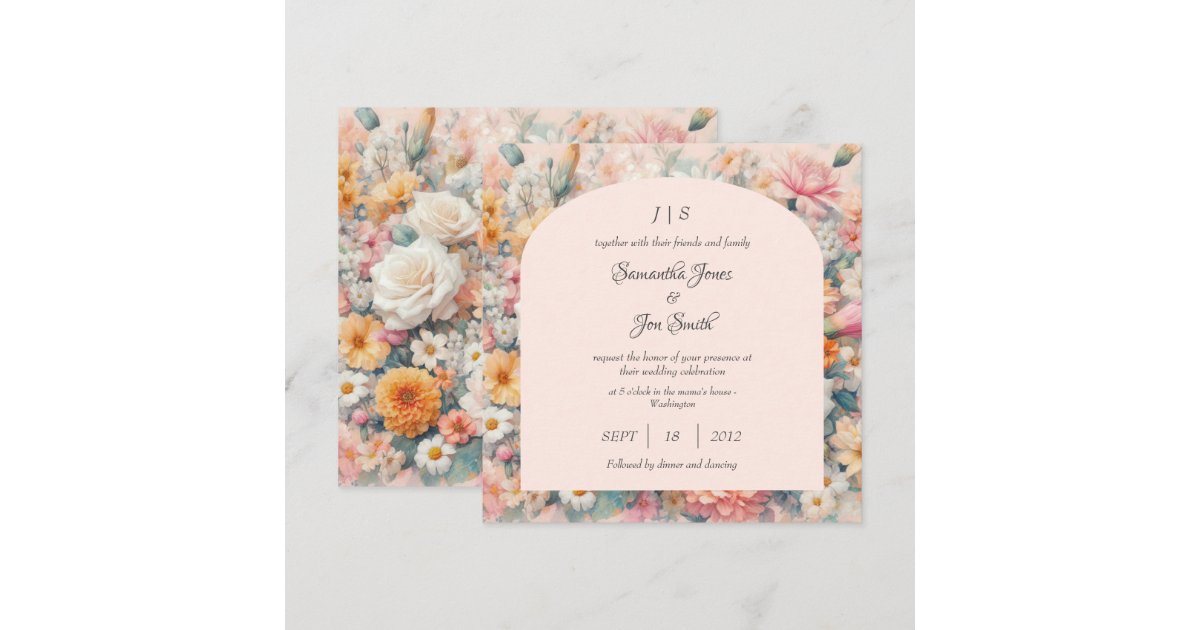 Pink floral wedding invitation | Zazzle