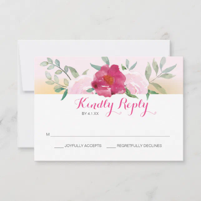 Pink Floral Wedding Invite RSVP Card | Zazzle