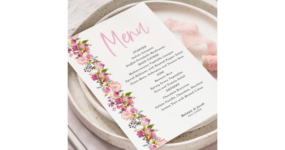 Pink Floral wedding Menu | Zazzle