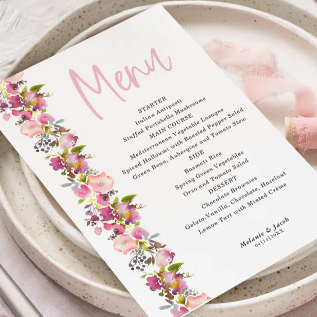 Pink Floral wedding Menu | Zazzle