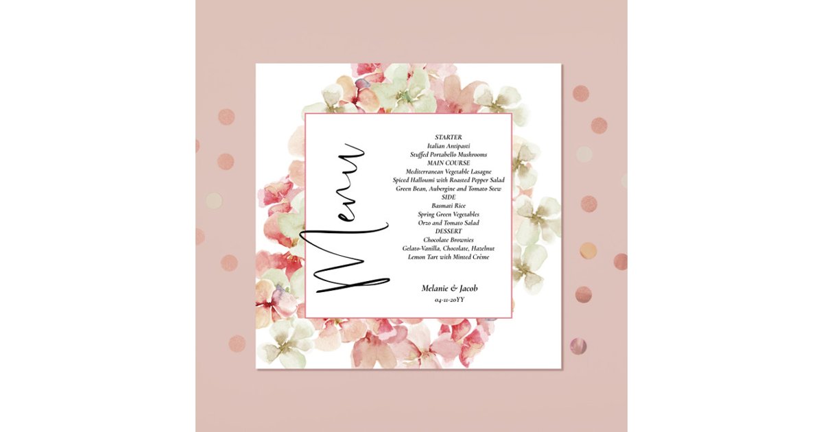 Pink Floral wedding Menu | Zazzle