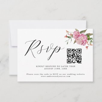 Pink Floral Wedding QR Code RSVP Card | Zazzle