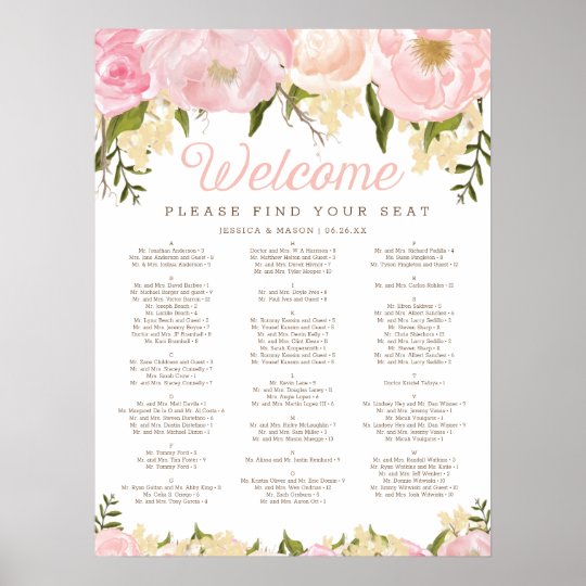Pink Floral Wedding Seating Chart | Zazzle.com