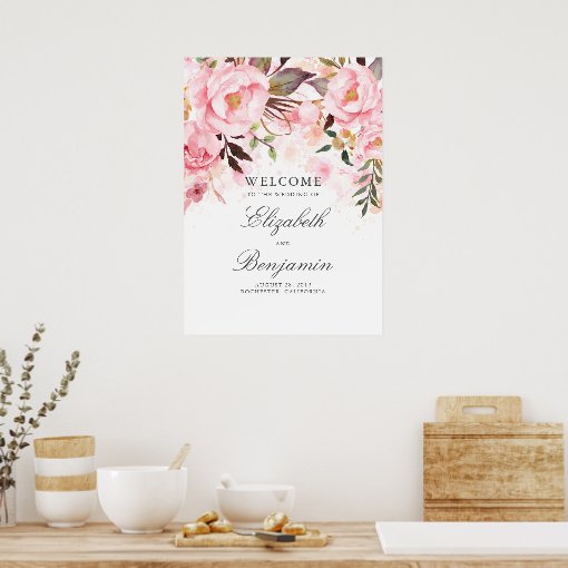 Pink Floral Wedding Welcome Sign | Zazzle