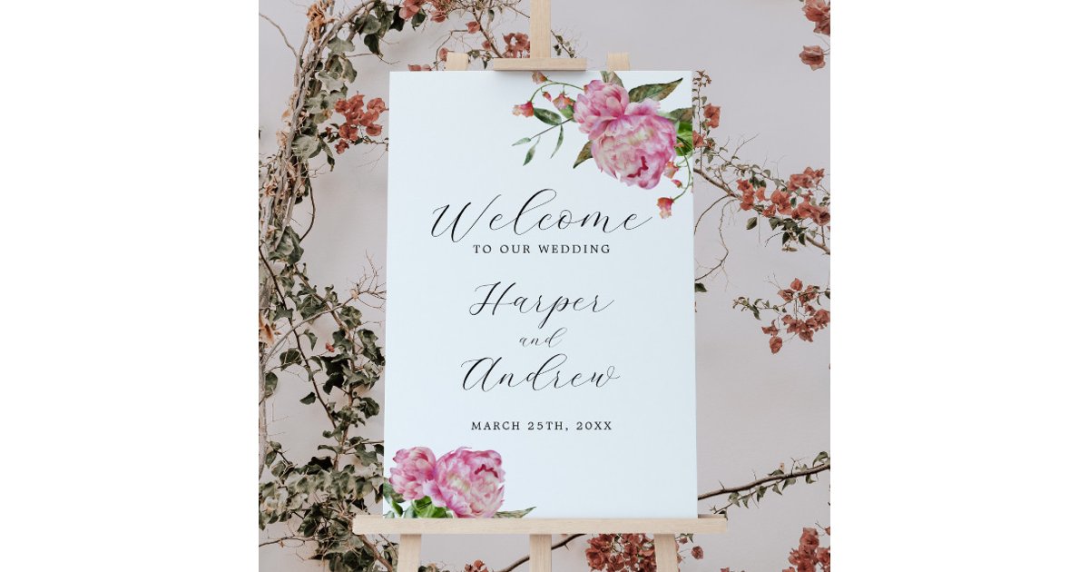 Pink Floral Wedding Welcome Sign | Zazzle
