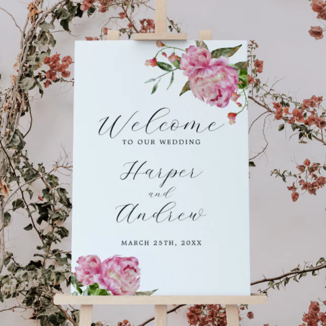 Pink Floral Wedding Welcome Sign | Zazzle